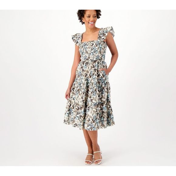 Candace Cameron Bure | Dresses | Candace Cameron Bure Printed Smocked Midi Dress Womens Sz L ...